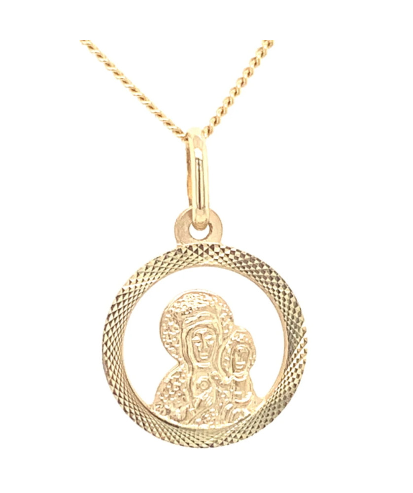 Gold medallion Mother of God with child in a diamond circle
